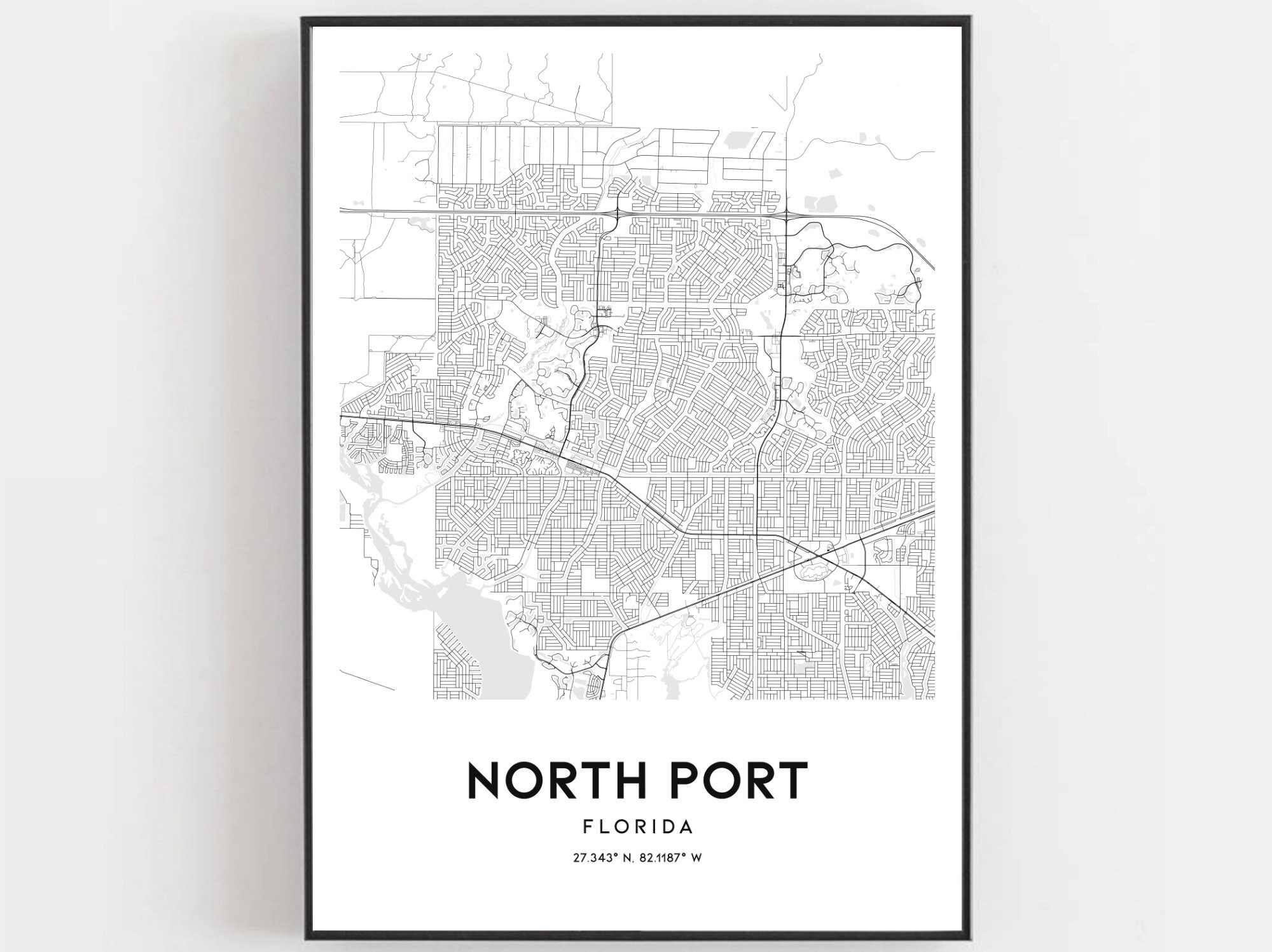 North Port Map Print North Port Map Poster Wall Art Fl City | Etsy