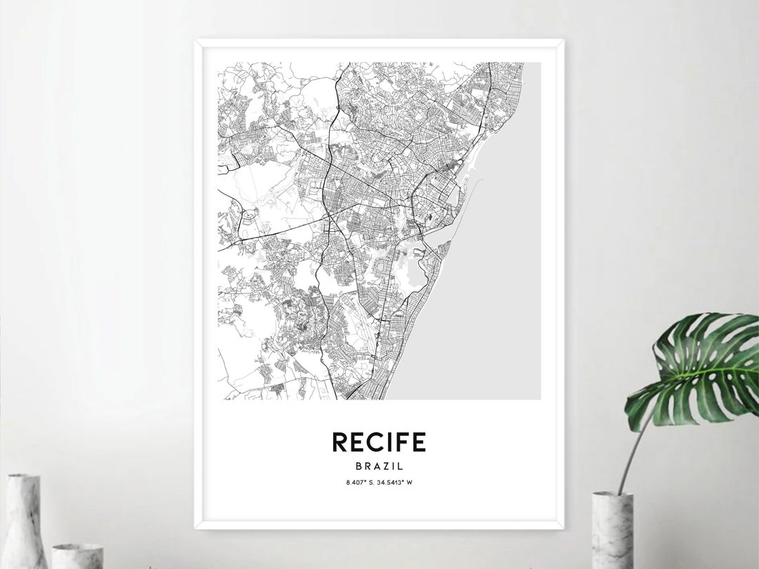 Recife Map Print, Recife Map Poster Wall Art, Recife City Map, Recife ...