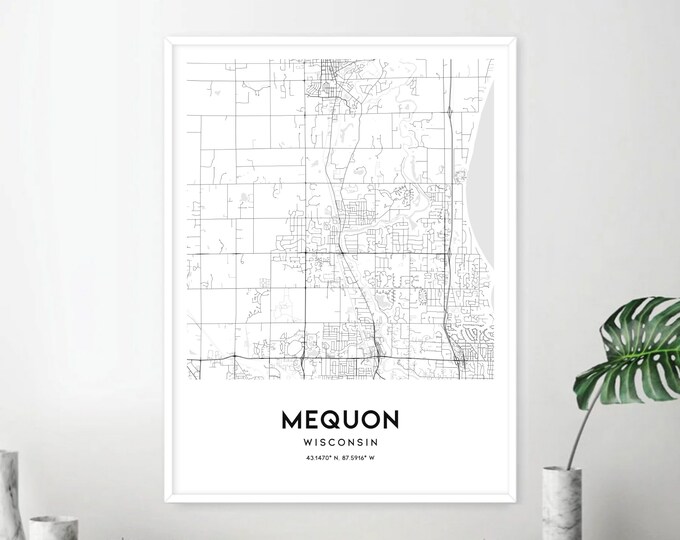 Mequon Map Print, Mequon Map Poster Wall Art, Wi City Map, Wisconsin ...