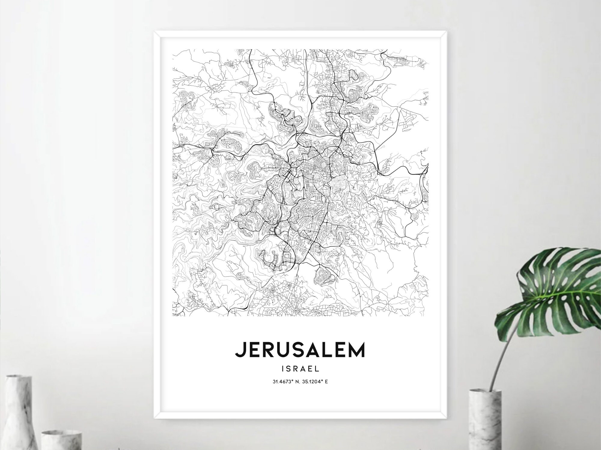 Jerusalem Map Print, Jerusalem Map Poster Wall Art, Jerusalem City Map ...