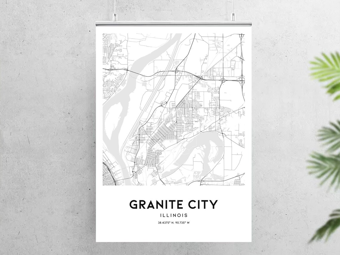 Granite City Map Print Granite City Map Poster Wall Art Il | Etsy