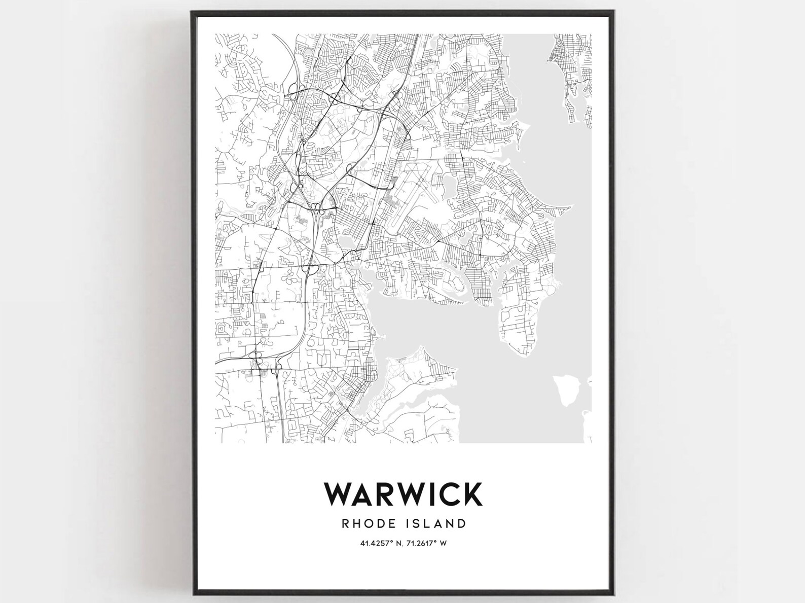 Warwick Map Print Warwick Map Poster Wall Art Ri City Map | Etsy