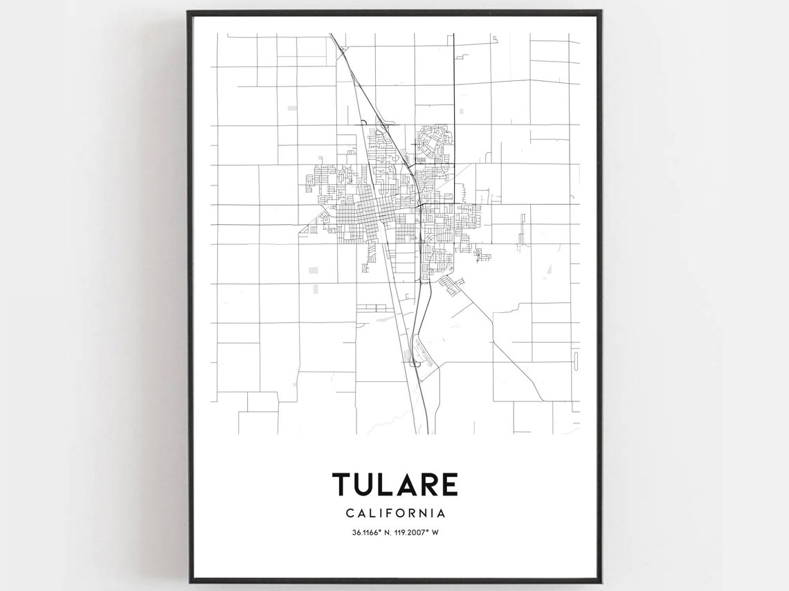 Tulare Map Print Tulare Map Poster Wall Art Ca City Map | Etsy