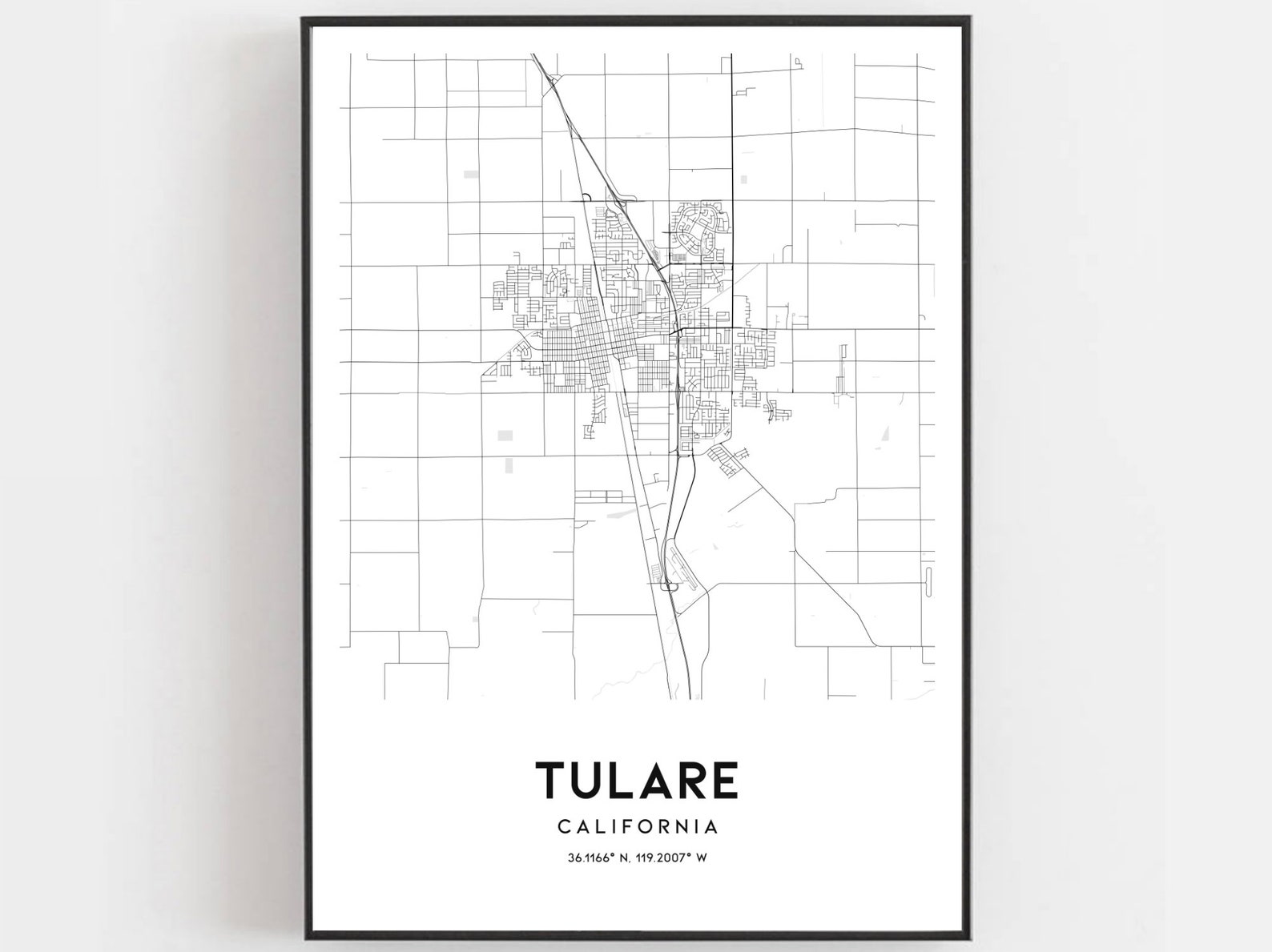 Tulare Map Print Tulare Map Poster Wall Art Ca City Map | Etsy