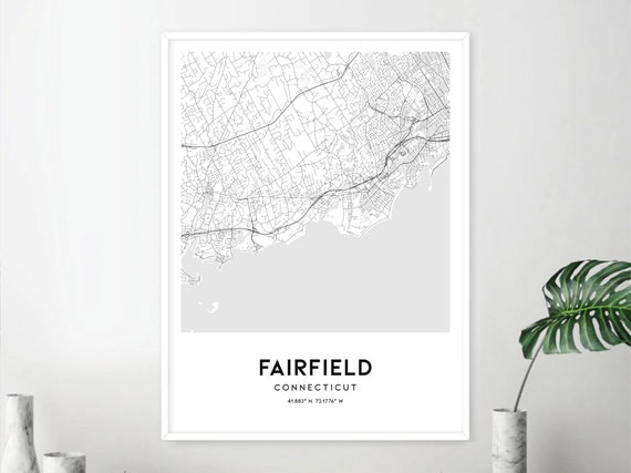 Fairfield Map Print Fairfield Map Poster Wall Art Ct City | Etsy