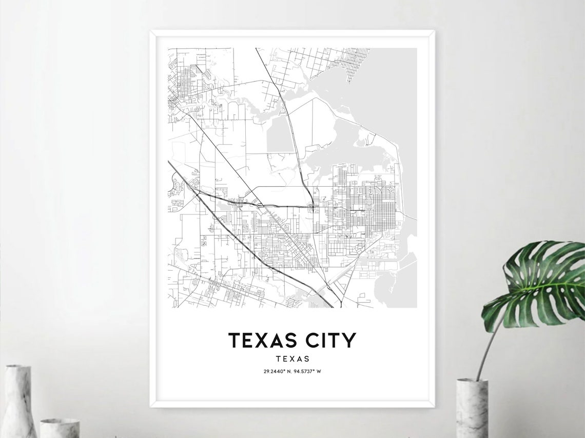 Texas City Map Print Texas City Map Poster Wall Art Tx City - Etsy