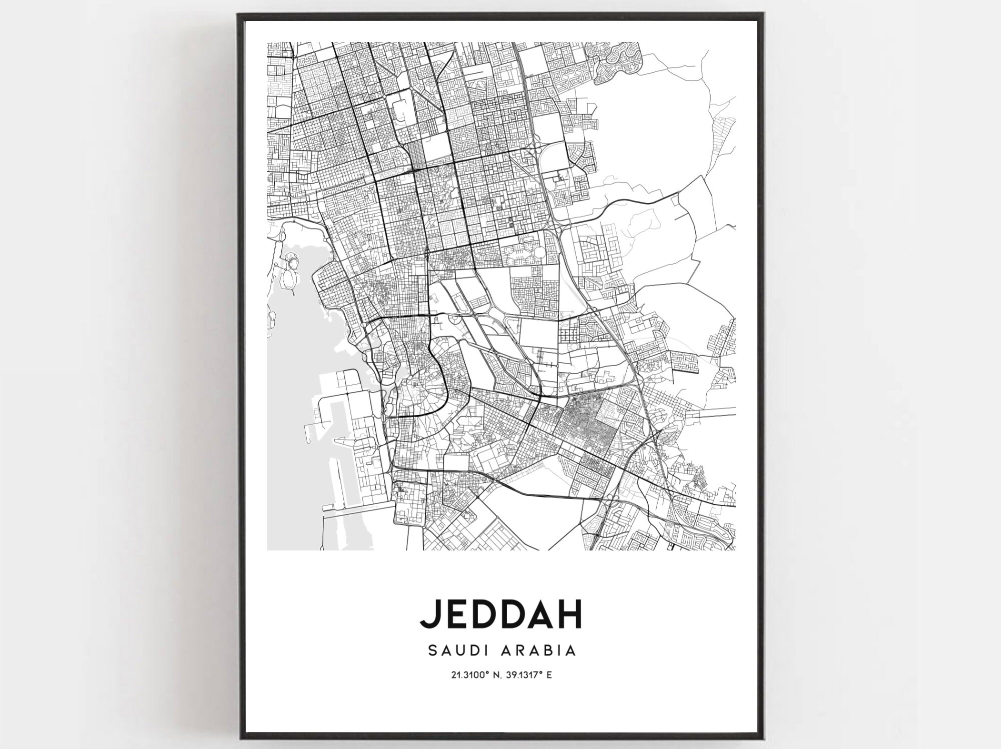 Jeddah Map Print Jeddah Map Poster Wall Art Jeddah City | Etsy