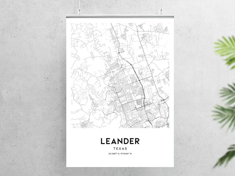 Leander Map Print Leander Map Poster Wall Art Tx City Map | Etsy
