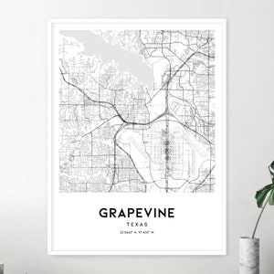 Grapevine Map Print, Grapevine Map Poster Wall Art, Tx City Map, Texas ...