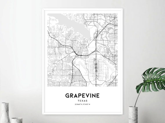 Grapevine Map Print Grapevine Map Poster Wall Art Tx City - Etsy