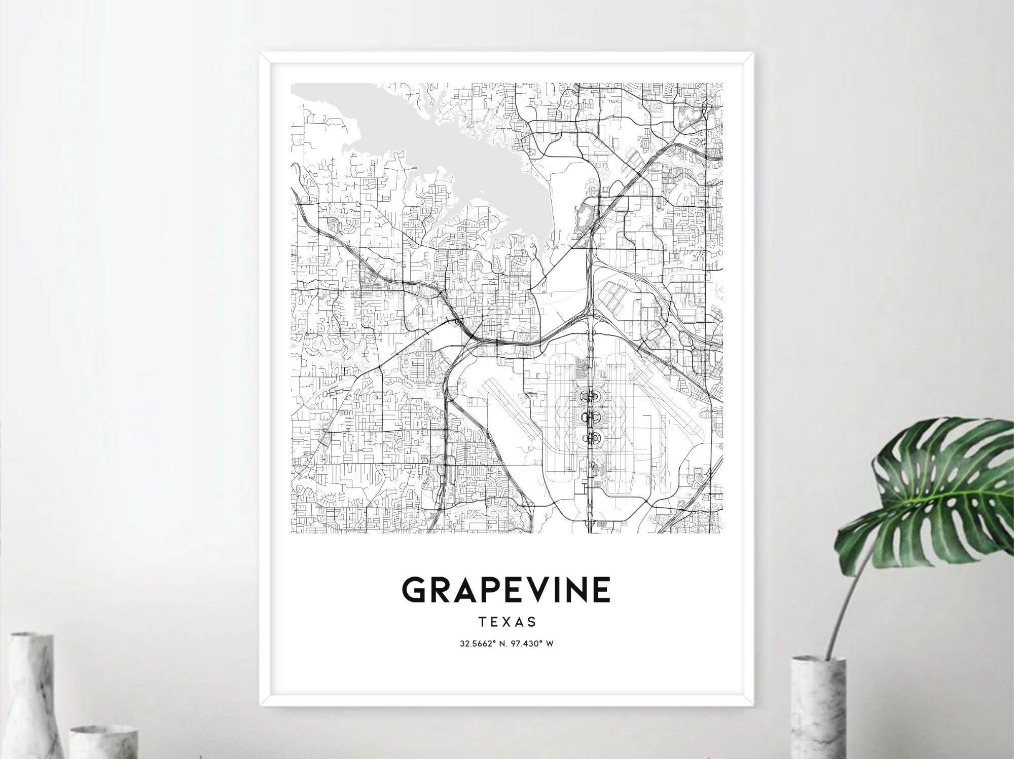 Grapevine Map Print, Grapevine Map Poster Wall Art, Tx City Map, Texas ...