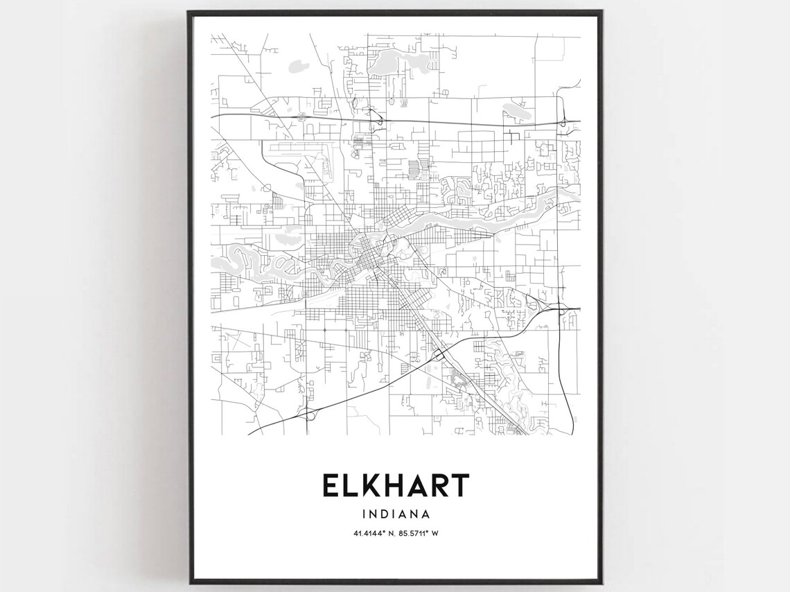 Elkhart Map Print Elkhart Map Poster Wall Art In City Map | Etsy