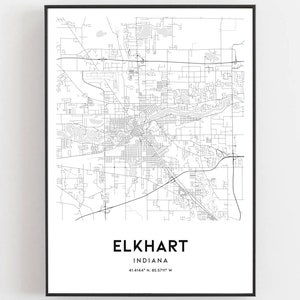 Elkhart Map Print Elkhart Map Poster Wall Art In City Map | Etsy