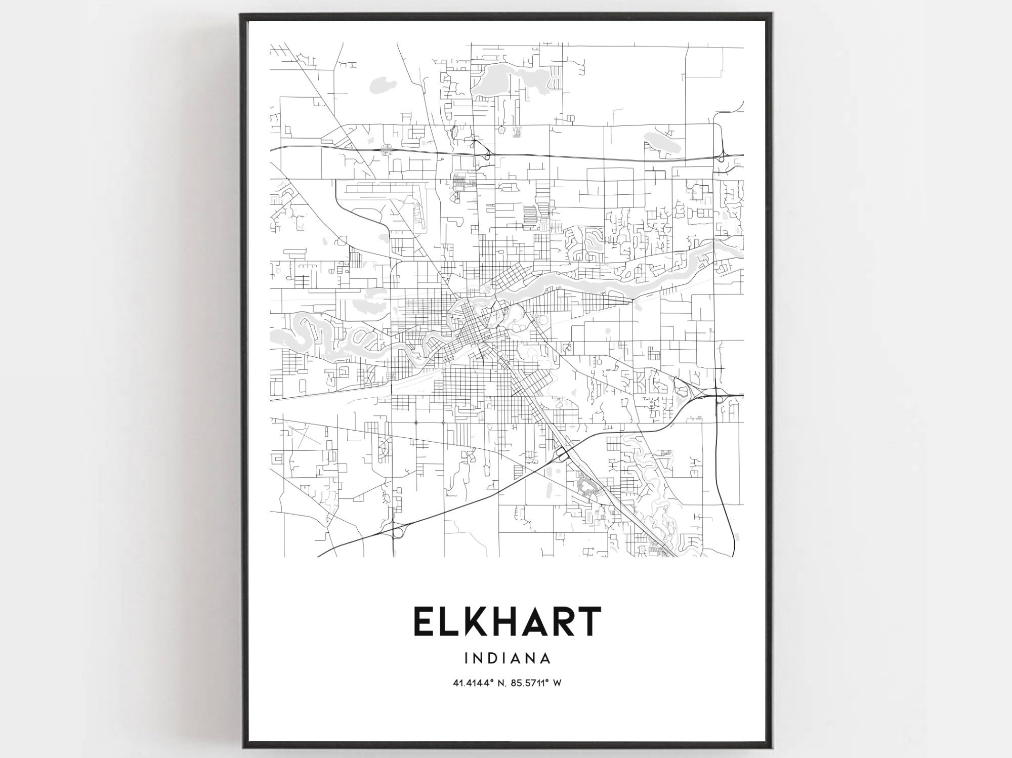 Elkhart Map Print Elkhart Map Poster Wall Art In City Map | Etsy