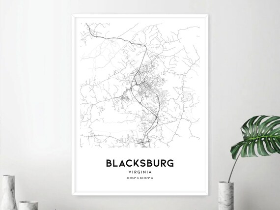 Blacksburg Map Print Blacksburg Map Poster Wall Art Va City - Etsy