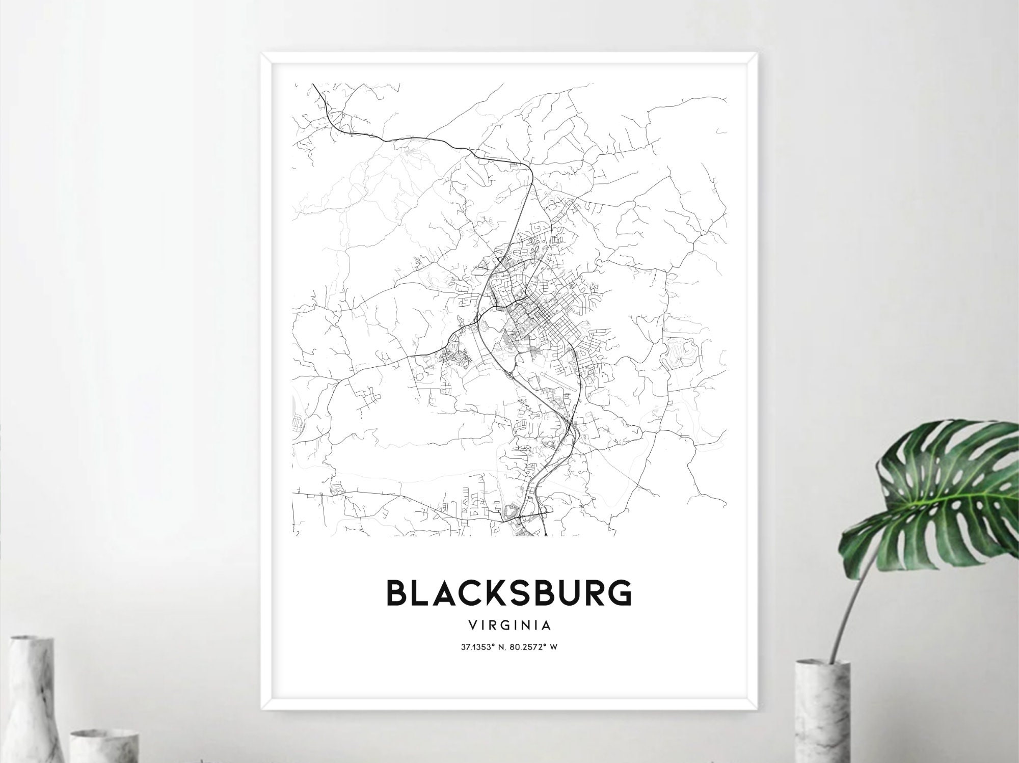 Blacksburg Map Print, Blacksburg Map Poster Wall Art, Va City Map ...