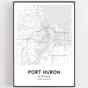 Port Huron Map Print Port Huron Map Poster Wall Art Mi City | Etsy