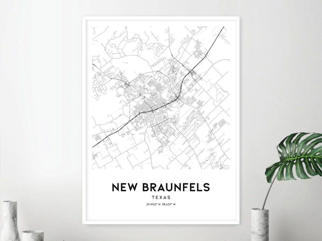 New Braunfels Map Print, New Braunfels Map Poster Wall Art, Tx City Map ...