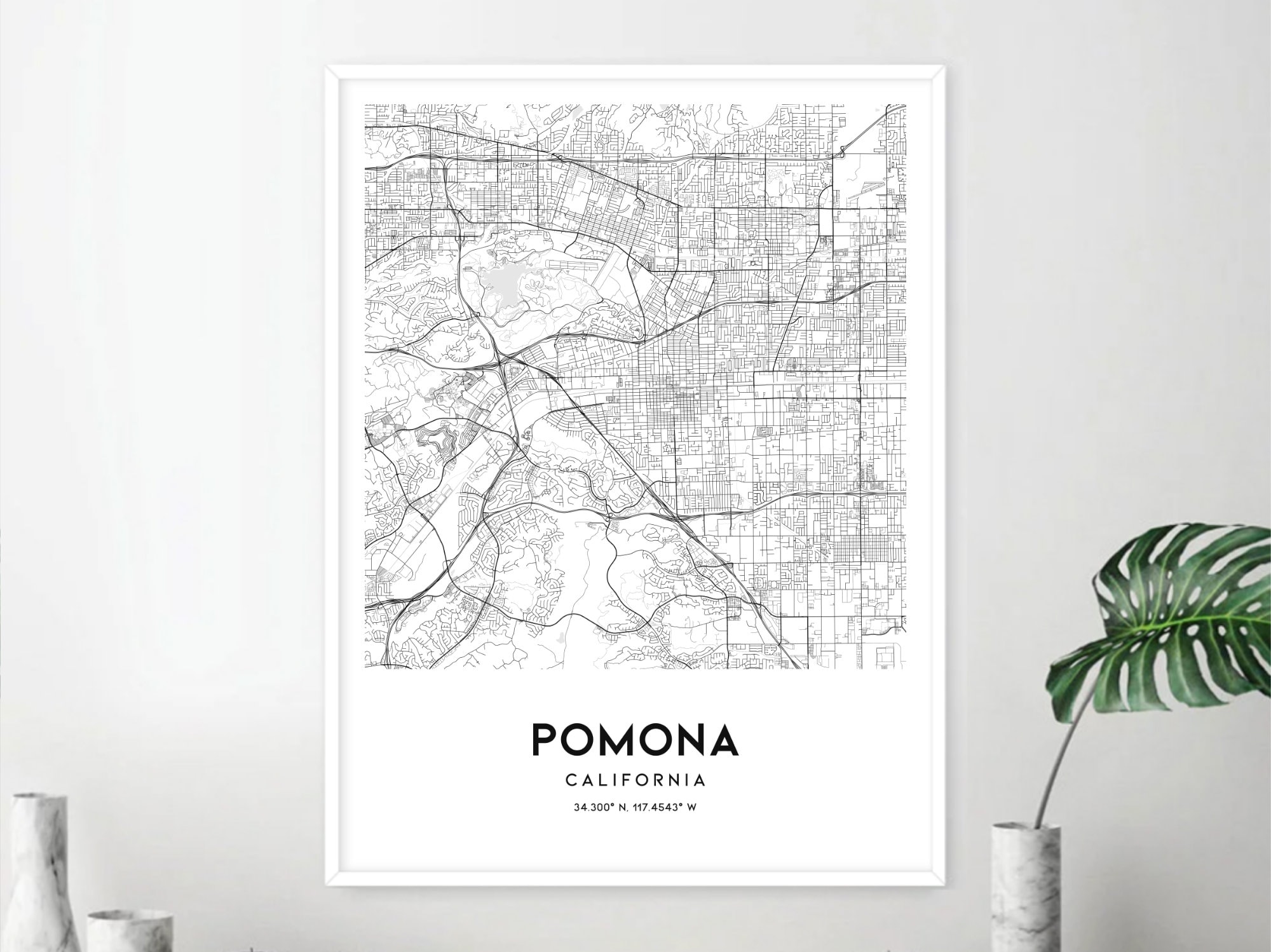 Pomona Map Print Pomona Map Poster Wall Art Ca City Map | Etsy