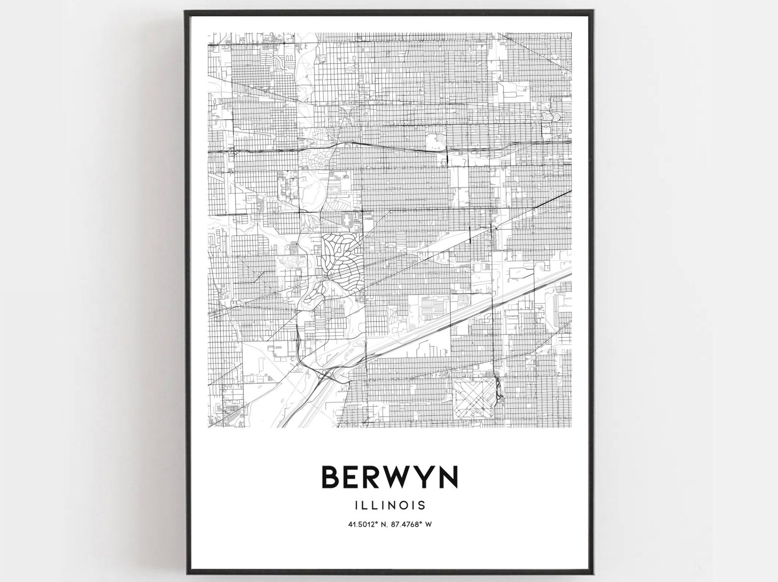 Berwyn Map Print Berwyn Map Poster Wall Art Il City Map | Etsy