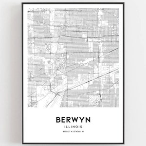 Berwyn Map Print Berwyn Map Poster Wall Art Il City Map | Etsy
