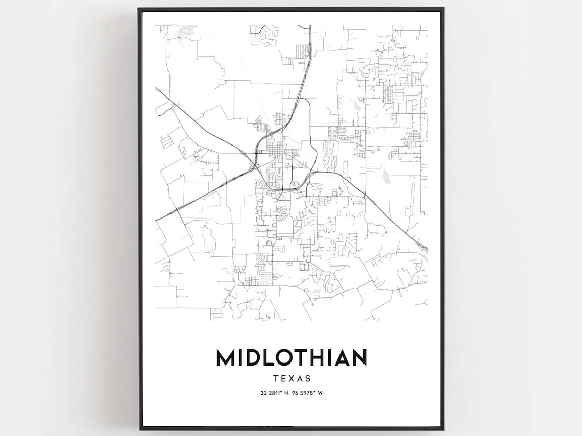 Midlothian Map Print Midlothian Map Poster Wall Art Tx City | Etsy