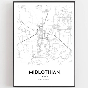 Midlothian Map Print Midlothian Map Poster Wall Art Tx City | Etsy