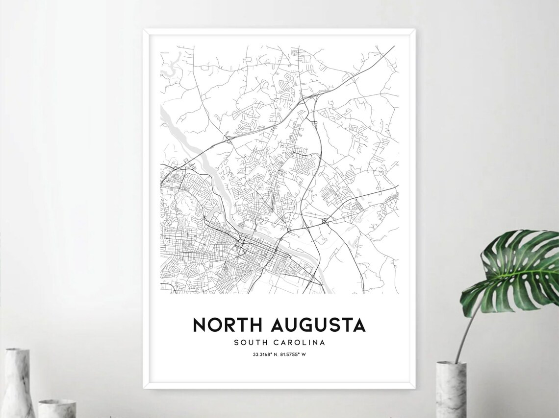 North Augusta Map Print, North Augusta Map Poster Wall Art, Sc City Map ...