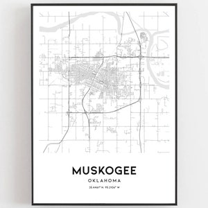 Muskogee Map Print Muskogee Map Poster Wall Art Ok City Map | Etsy
