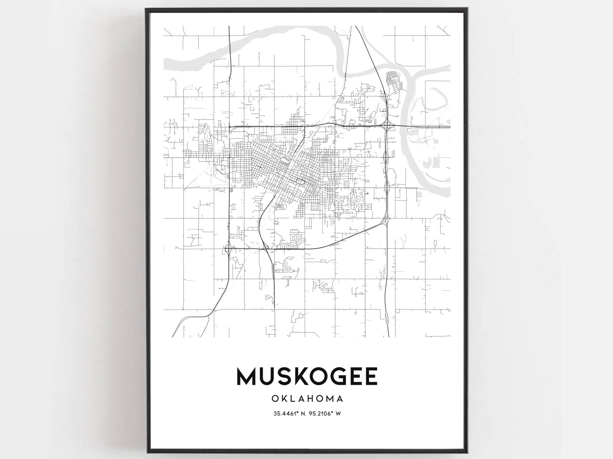 Muskogee Map Print Muskogee Map Poster Wall Art Ok City Map | Etsy