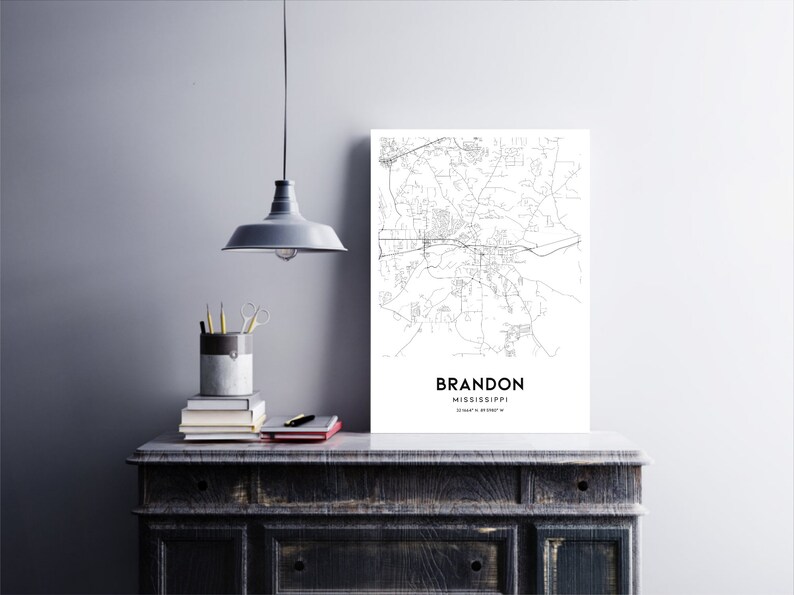 Brandon Map Print, Brandon Map Poster Wall Art, Ms City Map ...