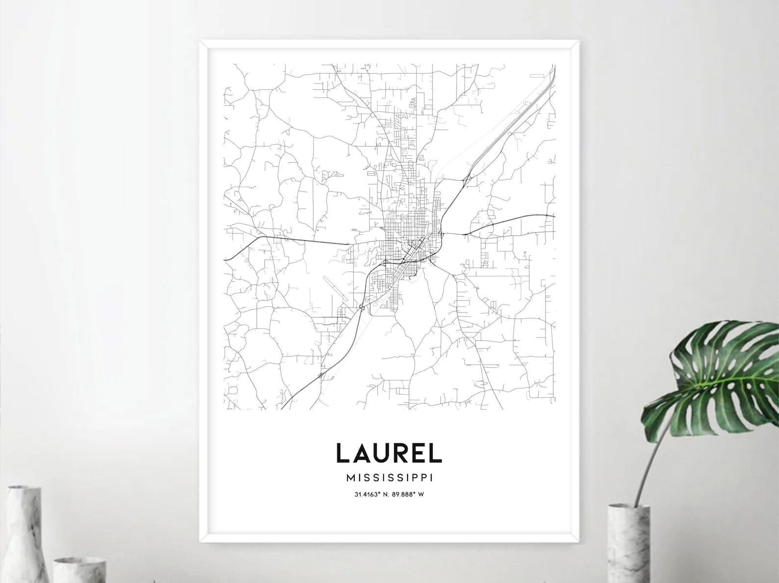 Laurel Map Print Laurel Map Poster Wall Art Ms City Map - Etsy