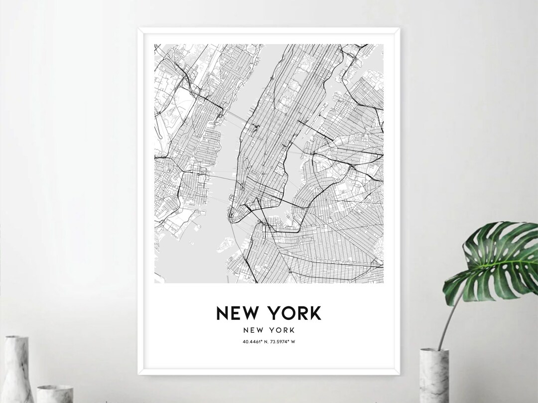 New York Map Print New York Map Poster Wall Art Ny City Map - Etsy