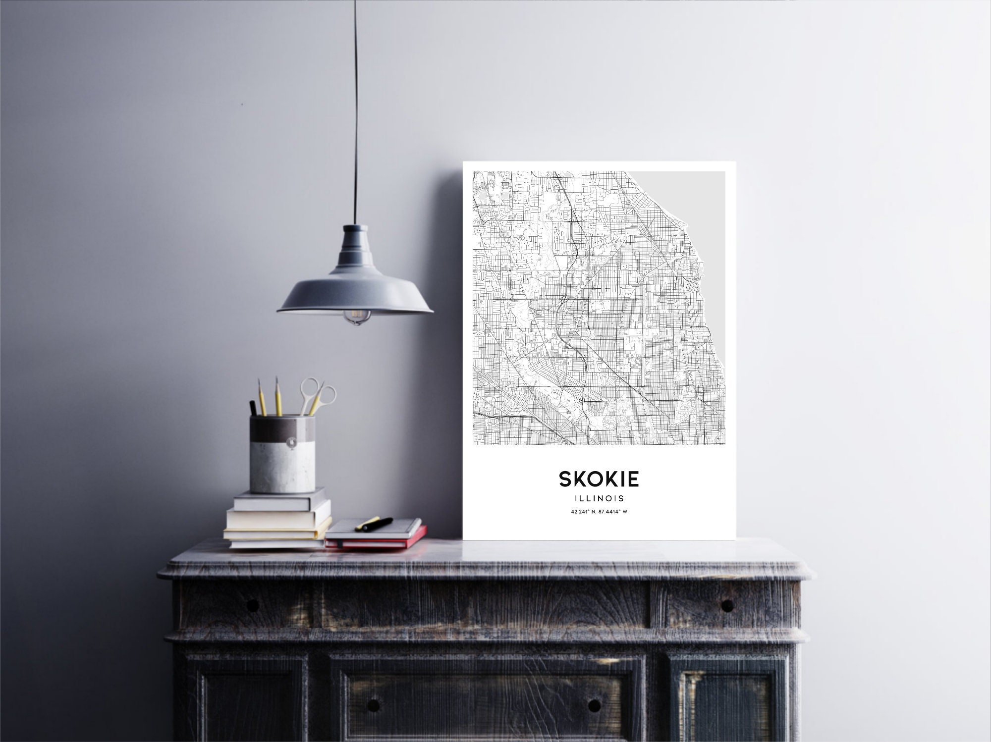 Skokie Map Print, Skokie Map Poster Wall Art, Il City Map, Illinois ...