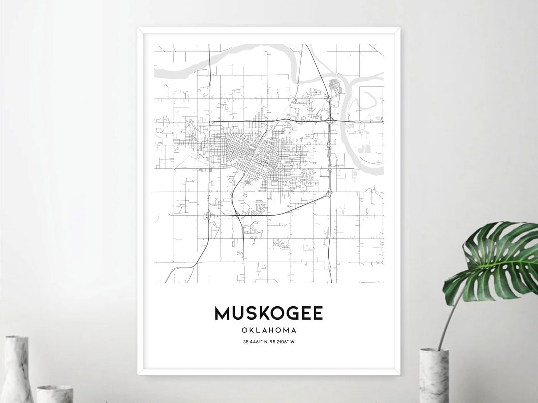 Muskogee Map Print, Muskogee Map Poster Wall Art, Ok City Map, Oklahoma ...