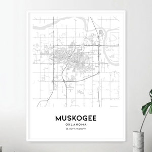 Muskogee Map Print, Muskogee Map Poster Wall Art, Ok City Map, Oklahoma ...