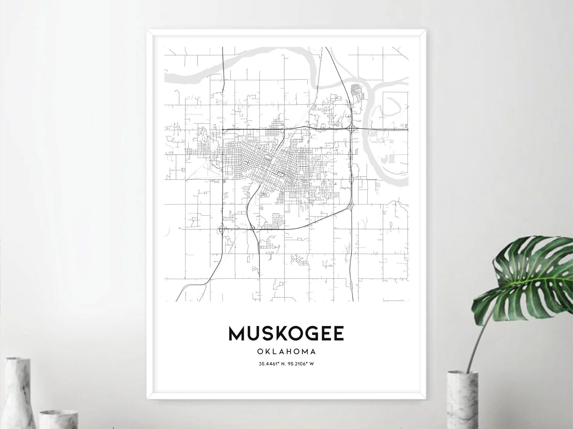 Muskogee Map Print, Muskogee Map Poster Wall Art, Ok City Map, Oklahoma ...