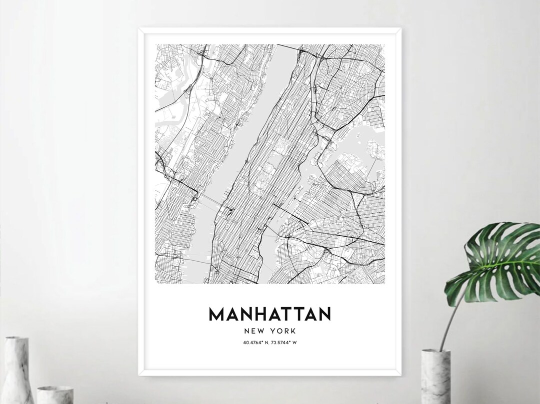 Manhattan Map Print, Manhattan Map Poster Wall Art, Ny City Map, New ...