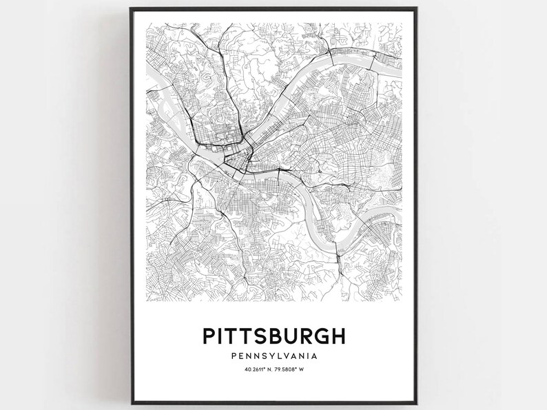 Pittsburgh Map Print Pittsburgh Map Poster Wall Art Pa City | Etsy