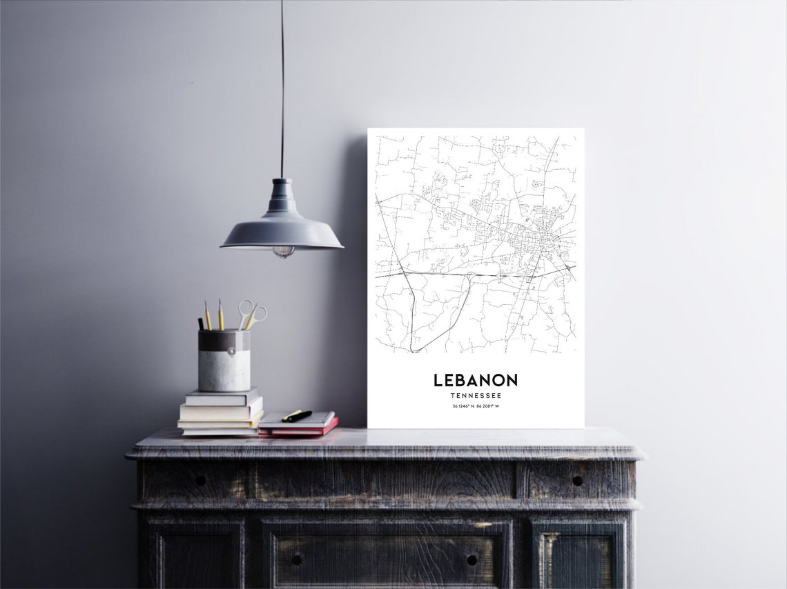 Lebanon Map Print, Lebanon Map Poster Wall Art, Tn City Map, Tennessee ...