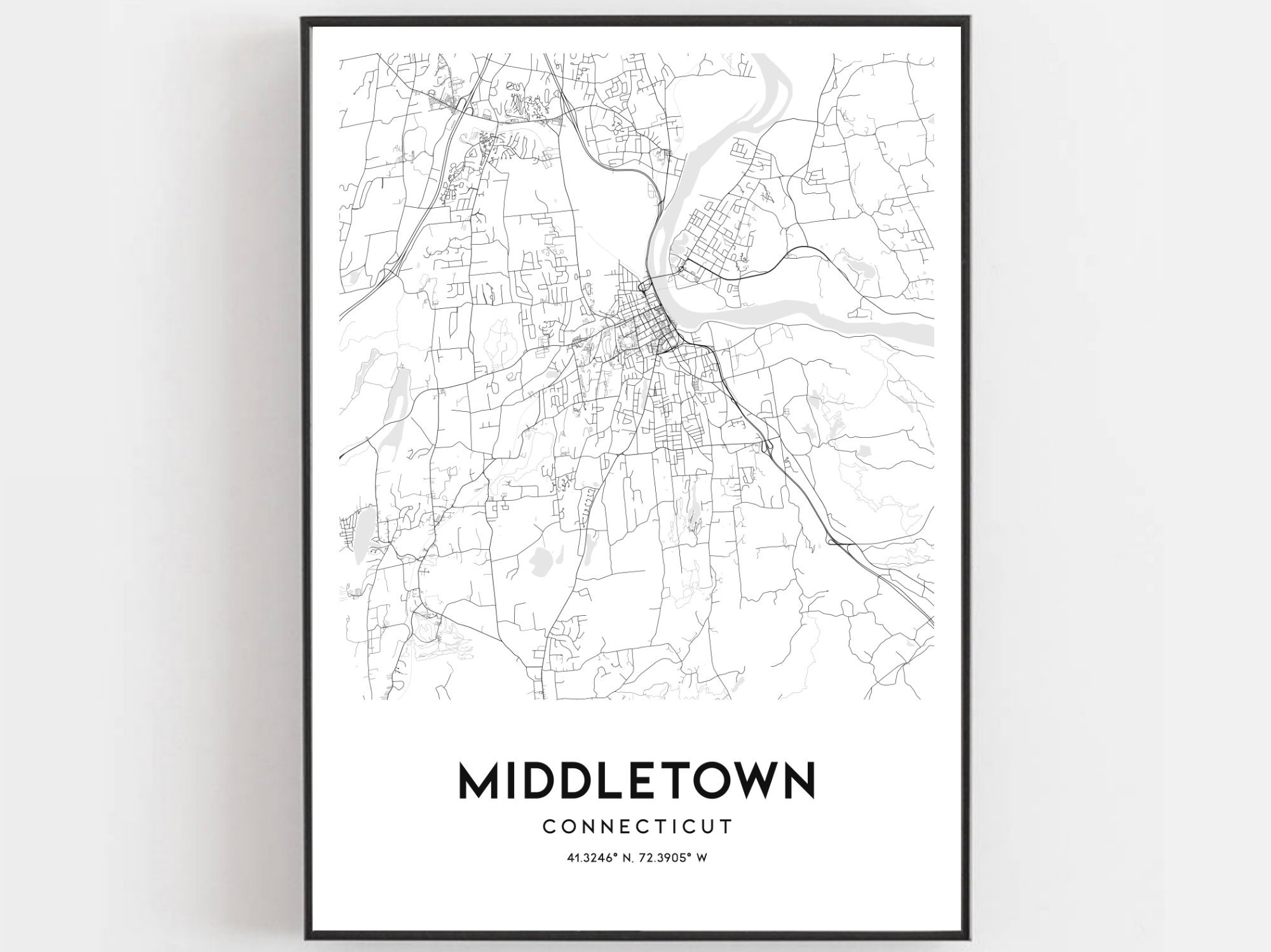 Middletown Map Print Middletown Map Poster Wall Art Ct City | Etsy