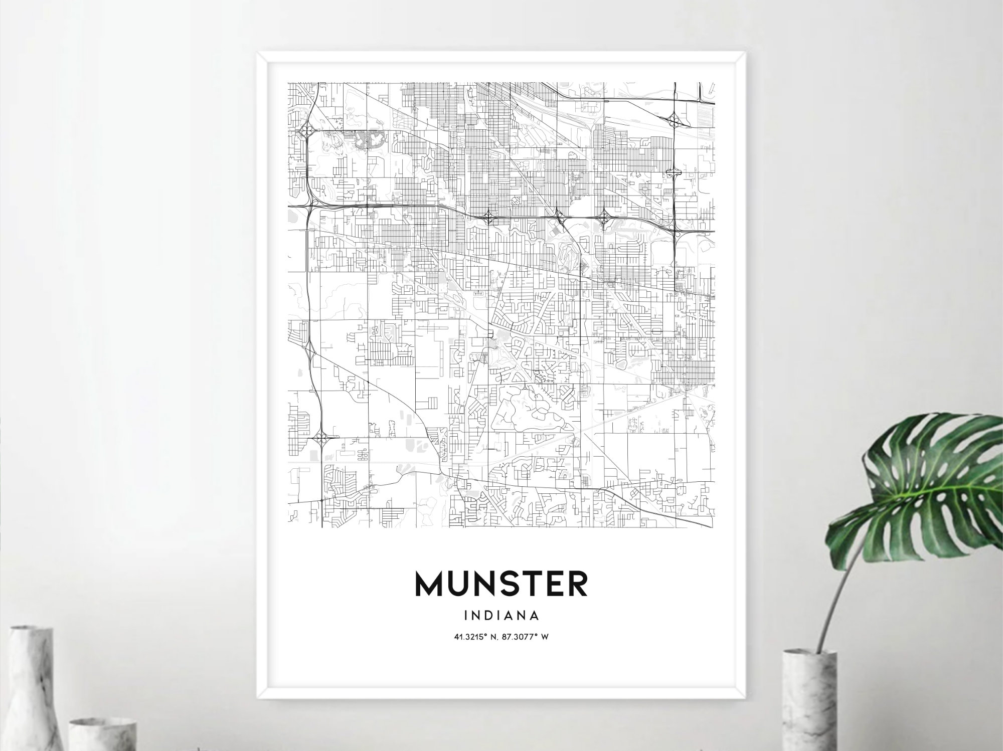 Munster Map Print, Munster Map Poster Wall Art, in City Map, Indiana ...