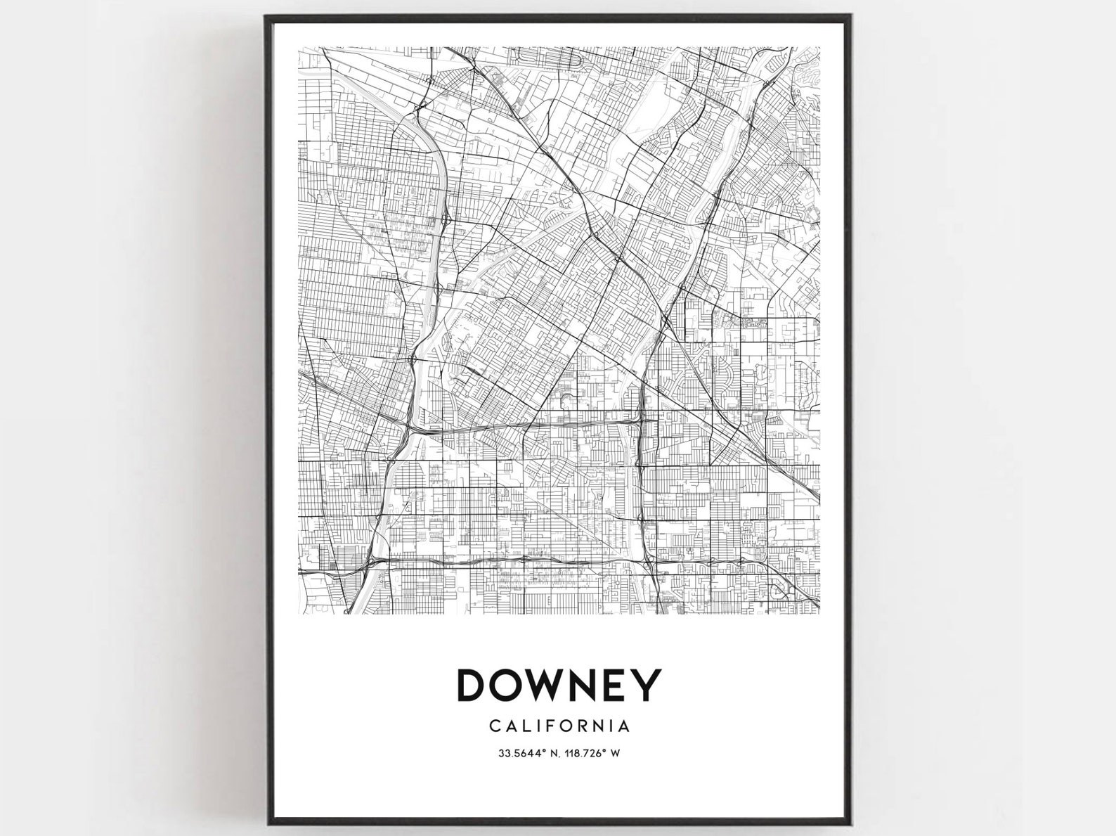 Downey Map Print Downey Map Poster Wall Art Ca City Map | Etsy
