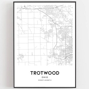 Trotwood Map Print Trotwood Map Poster Wall Art Oh City Map | Etsy