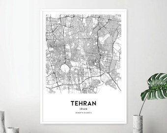 Tehran Map Print, Tehran Map Poster City Wall Art, Tehran Road Map ...