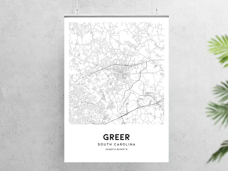 Greer Map Print Greer Map Poster Wall Art Sc City Map | Etsy