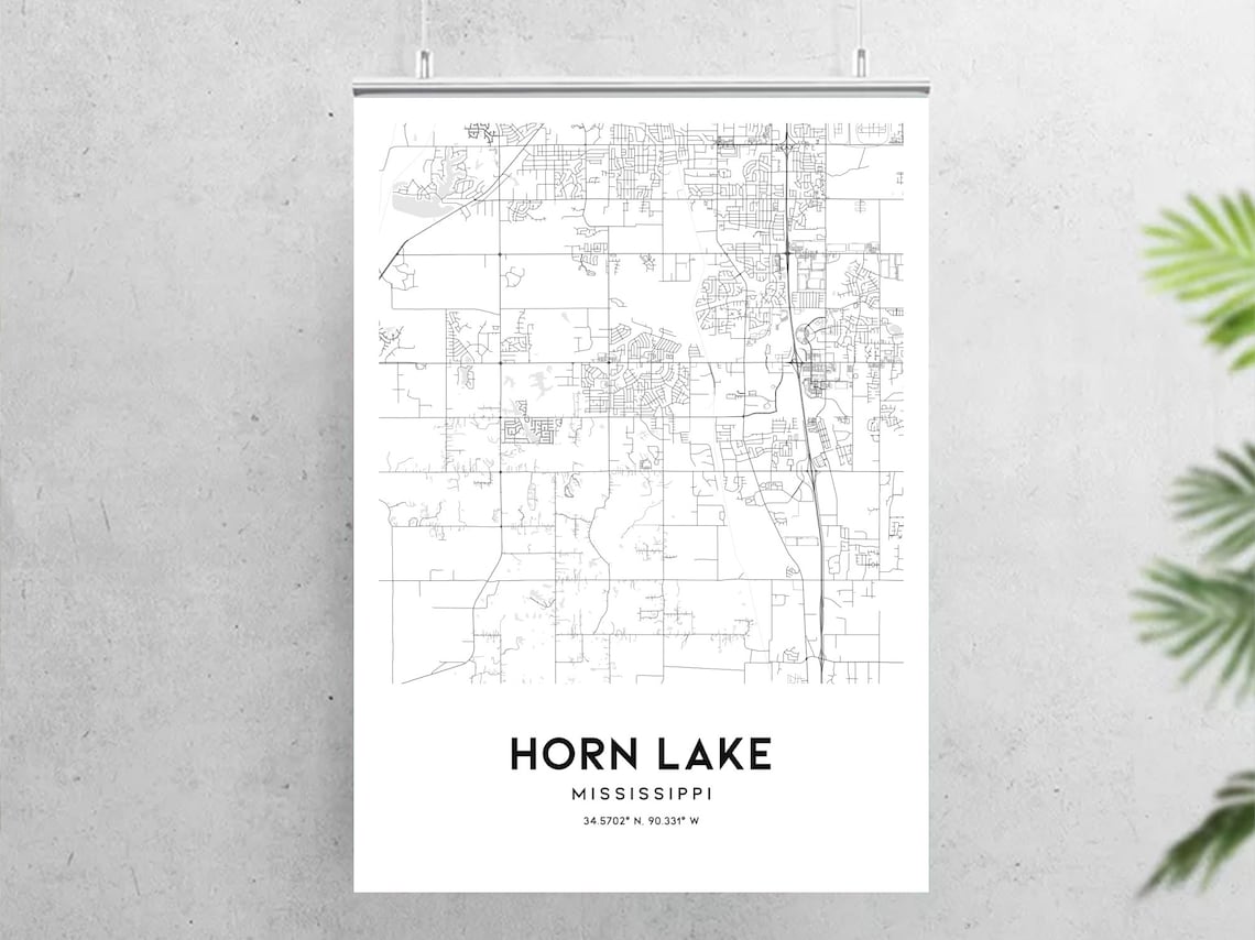 Horn Lake Map Print Horn Lake Map Poster Wall Art Ms City | Etsy