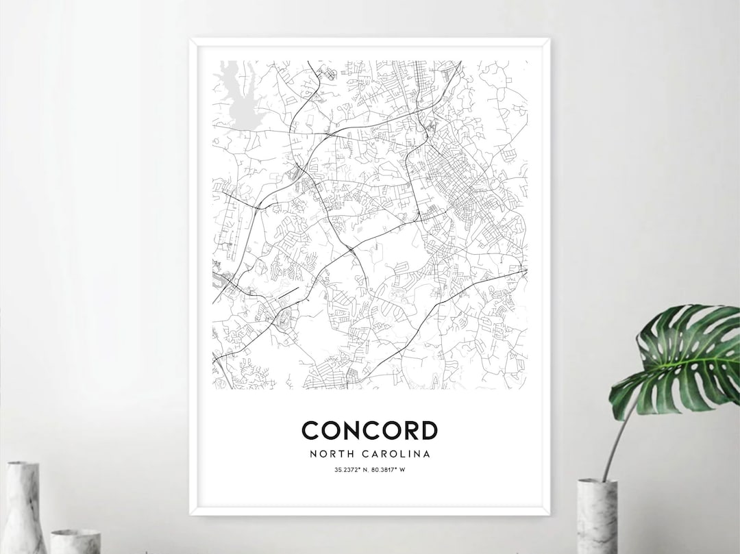 Concord Map Print, Concord Map Poster Wall Art, Nc City Map, North ...