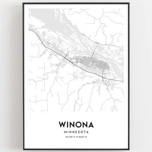 Winona Map Print Winona Map Poster Wall Art Mn City Map | Etsy