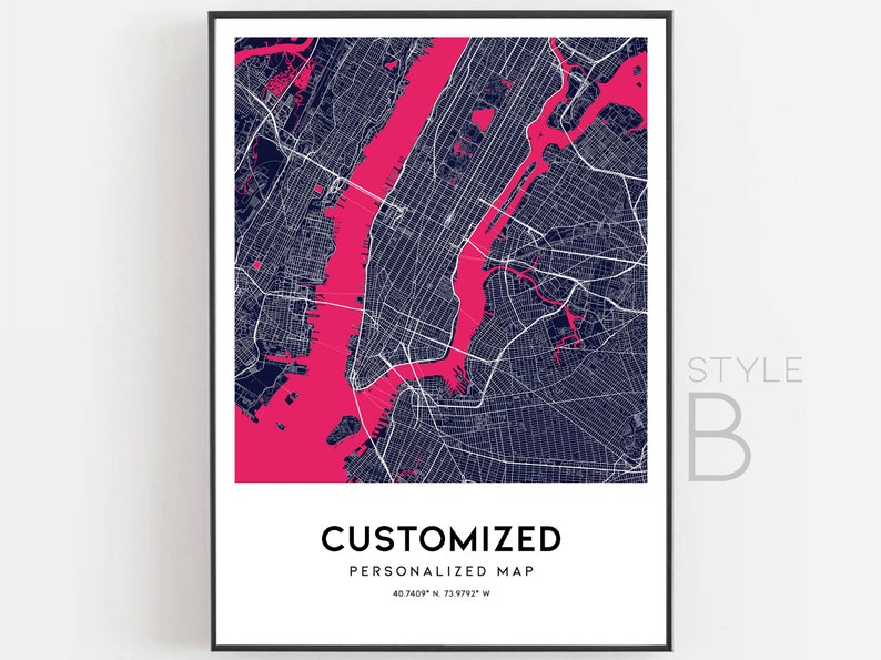 Custom Map Print, Custom City Map, Personalized Print, Travel Map Gift ...
